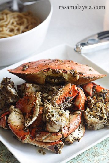 Crustacean Garlic Noodles and Roasted Crab - Rasa Malaysia