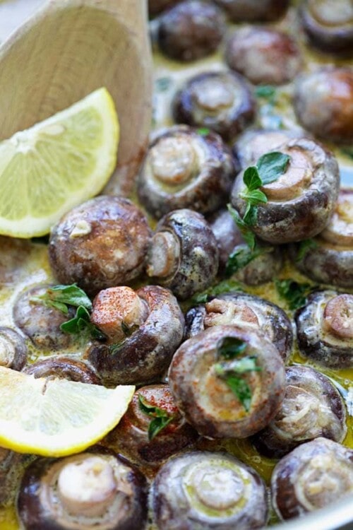 Creamy Lemon Parmesan Mushrooms - Rasa Malaysia