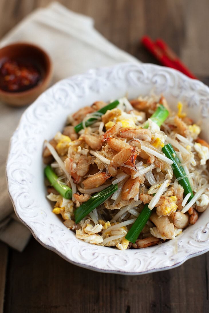 Pad Woon Sen Noodles (with Crab!) - Rasa Malaysia